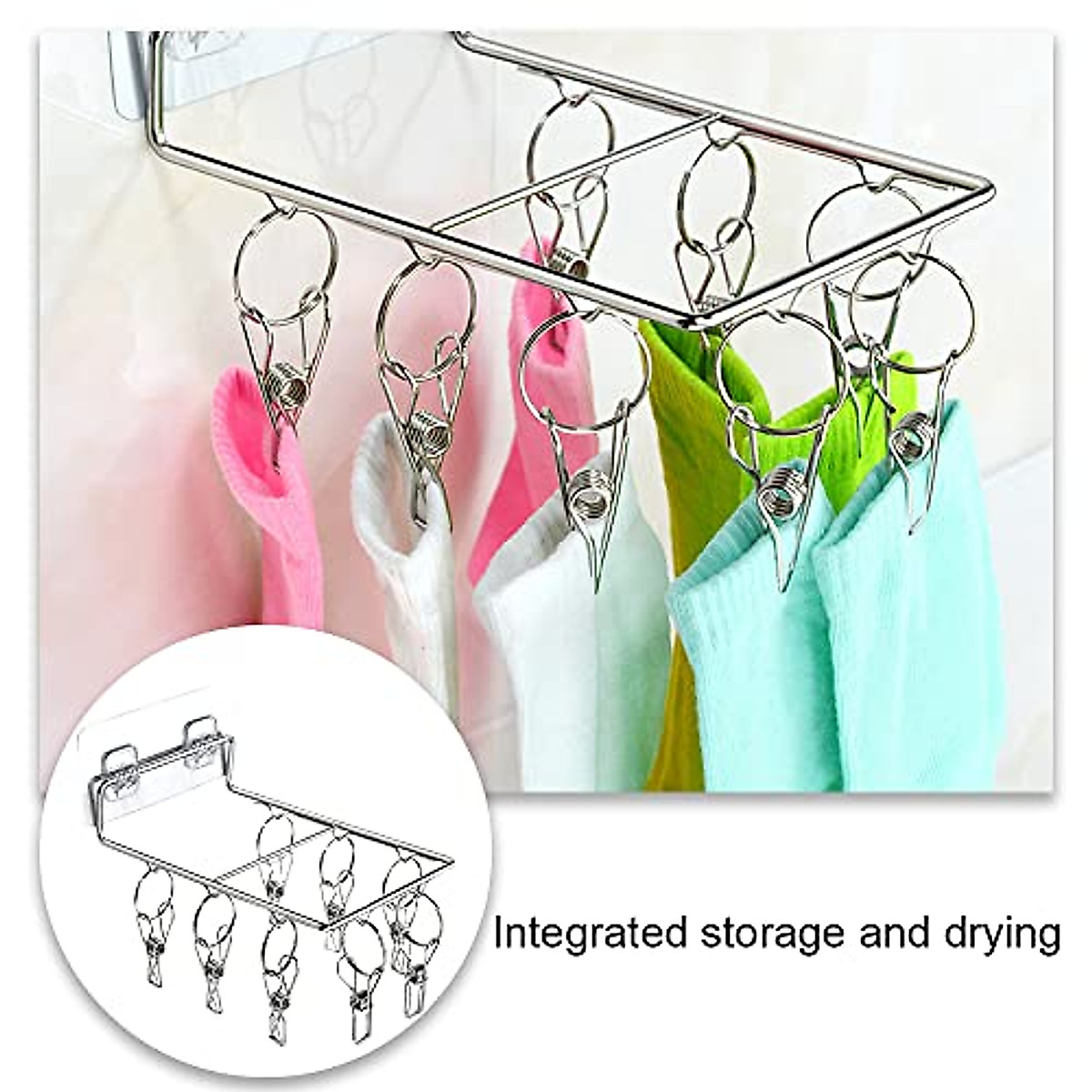 NOOMIEQCF Clothes Drying Rack Towel Rack Sock Drying clamp Stainless Steel Drying Drip Hanger Self Adhensive Hanger Rack for Socks Gloves Baby Clothes