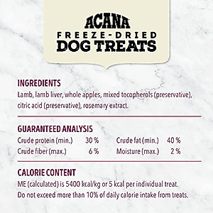 Acana Singles Grain Free Dog Treats, Limited Ingredients & Freeze-Dried, Made in USA, Lamb & Apple, 3.25 Ounce