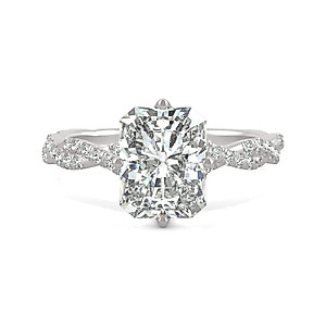 Charles & Colvard Created Moissanite 9x7mm Radiant Cut Statement Ring for Women | 3.1 cttw DEW | Lab Grown | Solid 14K White Gold with Rhodium | Size 7