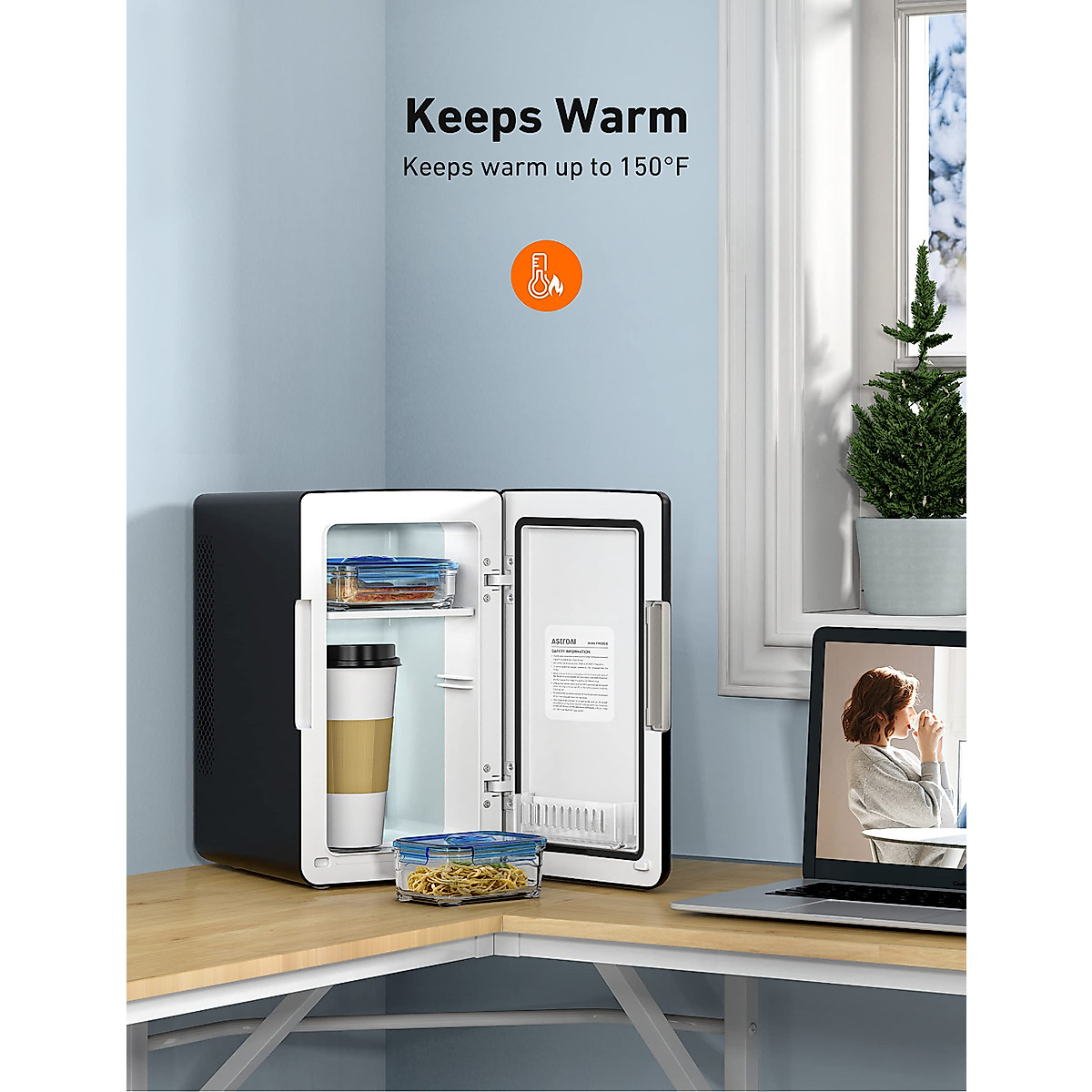 AstroAI Mini Fridge 2.0 Gen, 6 Liter/8 Cans Makeup Skincare Fridge 110V AC/ 12V DC Portable Thermoelectric Cooler and Warmer Little Tiny Fridge for Bedroom, Cosmetics (Dark Black)