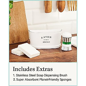 L U N A M A HOME DÉCOR Sink Caddy - Kitchen Sink Organizer - Sponge Holder - Hanging in Sink or Countertop Usage - Antislip mats - Odorless Sponge & Stainless Steel Brush Included