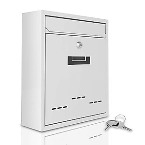 SereneLife Modern Wall Mount Lockable Mailbox-Outdoor Galvanized Metal Key Large Capacity-Commercial Rural Home Decorative &Office Business Parcel Box Packages SLMAB04,White,10.2’’ x 12.2’’ x 3.6’’