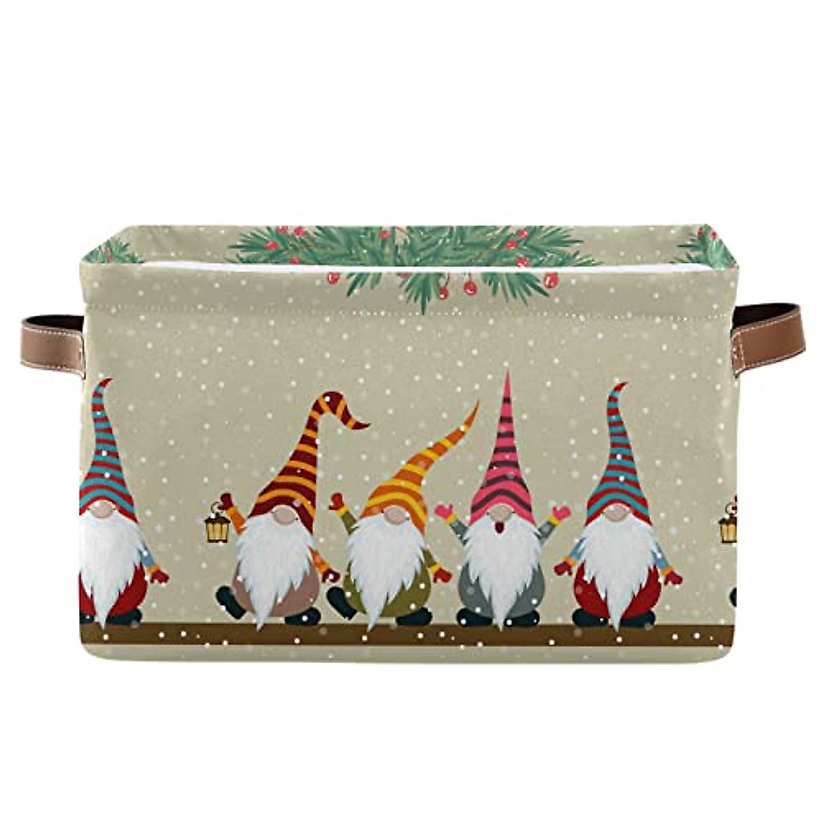 Bolaz Large Storage Basket Christmas Card with Gnomes Foldable Box Organizer Bins Handles for Bedroom Home Office Colorful 9