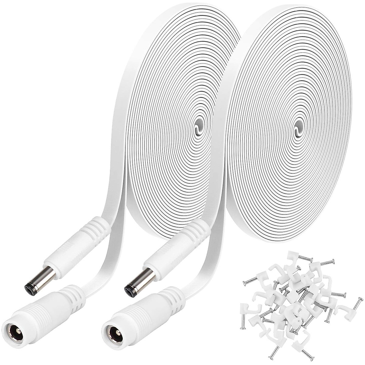 2 Pack DC Power Extension Cable 10ft 2.1mm x 5.5mm Compatible with 12V DC Adapter Cord for CCTV IP Camera, LED, Car, White