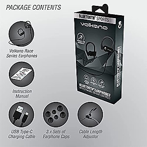 Volkano Scorpio Series 15Hr Bluetooth Ear Buds for Running and Type-C Charging Case [Black] Volkano Race Series Bluetooth Earbuds with Ear Hooks & Microphone for Sports [Black] - 2 Items