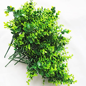 Artificial Boxwood (Pack of 8) UV Resistant Greenery Plants Plastic Hanging Plants Fake Stems Boxwood Shrubs for Home Farmhouse Garden Porch Office Wedding Indoor Outdoor Decor