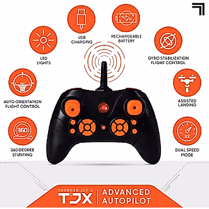 SHARPER IMAGE Thunderbolt Remote Control Stunt Drone, Standard Edition, 2.4 GHz Wireless Fighter Jet RC, Quadcopter with Assisted Landing, Small Plane for Kids and Beginners, Rechargeable