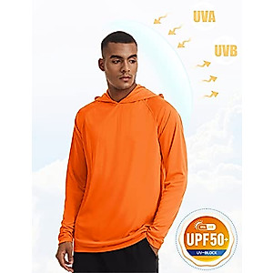 Fishing Shirts for Men Long Sleeve with Hooded UPF 50+ Sun Protection Moisture Wicking Active Rash Guards Summer Shirts Orange