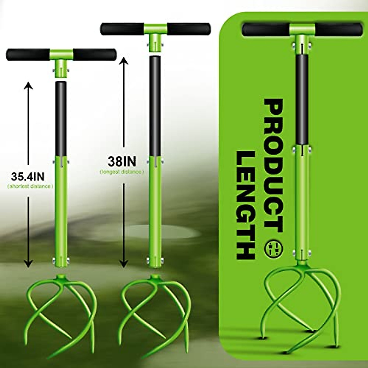 Evcitn Manual Twist Tiller, Adjustable Height Tiller, Heavy Duty Garden Claw Cultivator with Long Handle (Green)-Soil Ripper,Lawn Aerator,Soli Lossener,Areator Loosen,Rototiller,Weeder for Flower Box…