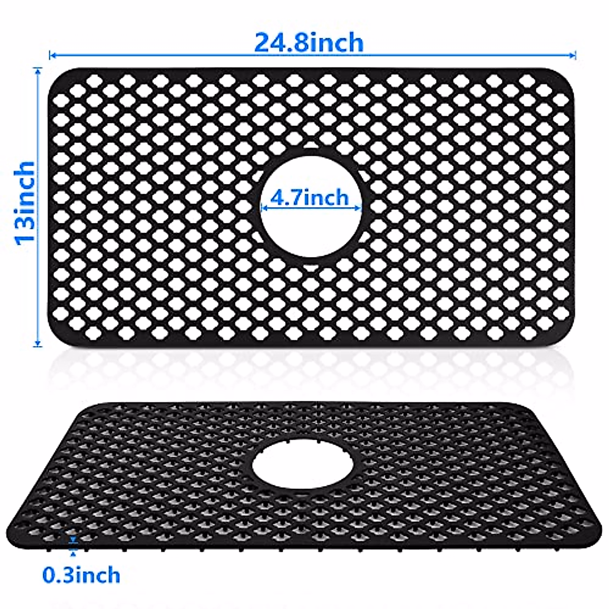 Sink Protectors for Kitchen Sink - YUBIRD 24.8x 13" Sink Mat, Silicone Kitchen Sink Mat for Bottom of Stainless Steel Sink(Black, 24.8"x 13")