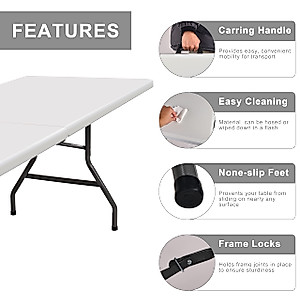 Elevon Indoor Outdoor Heavy Duty Portable with Handle Lock for Picnic Party Camping, 8 feet, White