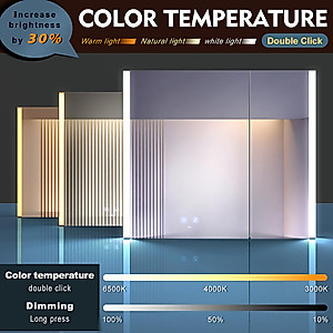 KWW LED Bathroom Mirror Cabinet with Socket & USBs, Defogger, Dimmable, 3 Color Light Makeup Mirror, Easy to Install, Wall Mounted Medicine Cabinet (32 x 28 Inch)