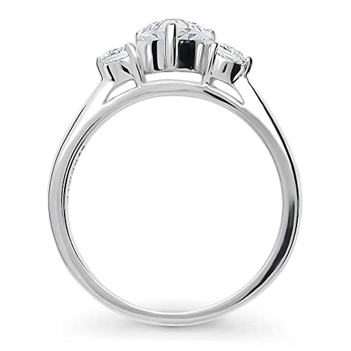 BERRICLE Sterling Silver 3-Stone Wedding Engagement Rings Cubic Zirconia CZ Heart Promise Ring for Women, Rhodium Plated Size 7