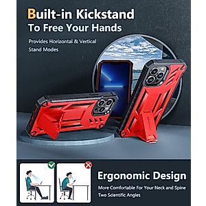FNTCASE for iPhone 13 Pro-Max Case: Military Grade Shockproof Protective Phone Cover with Kickstand - Dual Layer Full Protection Matte Textured Drop Proof Heavy Duty Hard Cases - 6.7 Inch Red