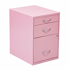 OSP Home Furnishings HPB Heavy Duty 3-Drawer Metal File Cabinet for Standard Files and Office Supplies, Pink Finish