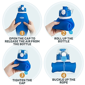 Kemier Collapsible Silicone Water Bottles-750ML,Medical Grade,BPA Free.Can Roll Up,26oz,Leak Proof Foldable Sports & Outdoor Water Bottles (Blue)