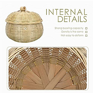 DOITOOL Woven Basket Wicker Storage Basket with Lid Round Waste Basket Seagrass Rattan Baskets Woven Storage Bins Wooden Picnic Basket Laundry Hamper Container Bamboo- Woven Basket
