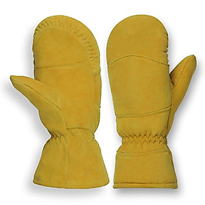 AMERICAN FUR Deerskin Suede Mittens - Gold Insulated (Large)