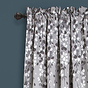 Lush Decor Weeping Flowers Darkening Window Curtains Panel Set for Living, Dining Room, Bedroom (Pair), 52"W x 84"L, Gray