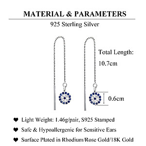 SLUYNZ 925 Sterling Silver Evil Eye Dangle Earrings Chain for Women Blue Eye Threader Earrings (A-Silver)