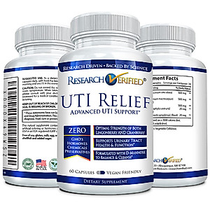 Research Verified UTI Relief - Urinary Tract Support Supplement - 100% Natural, Vegan with Lingonberry, Cranberry & D-Mannose - 60 Capsules - 3 Bottles (3 Month Supply)