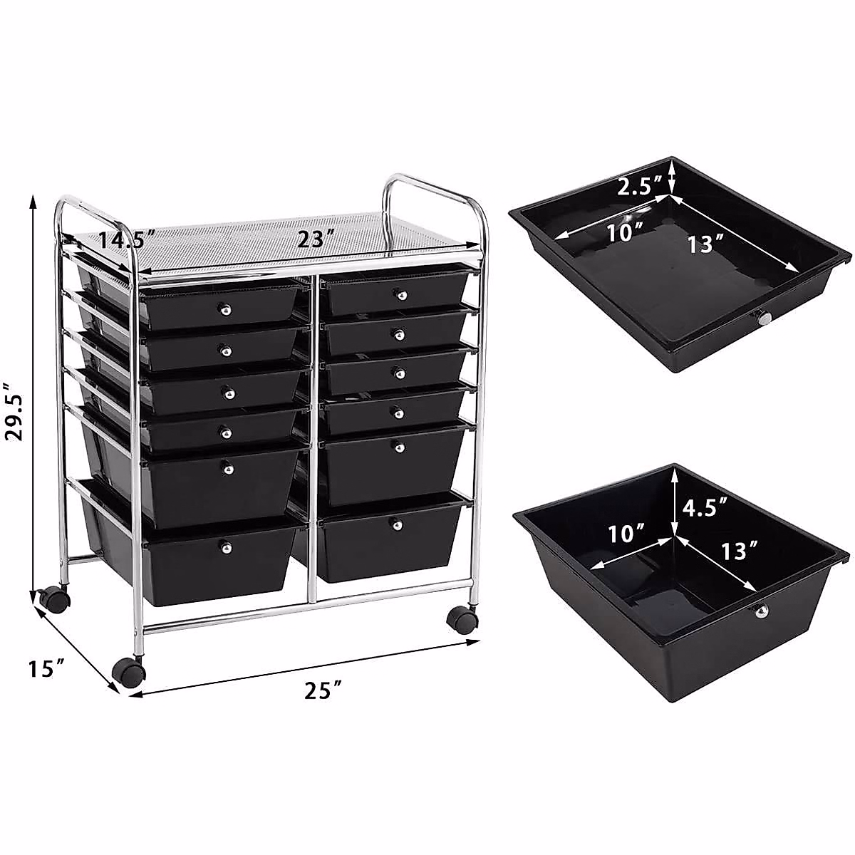 SPSUPE 12-Drawer Rolling Storage Cart, Utility Cart Storage Shelves with 4 Universal Wheels, Tools Scrapbook Paper Organizer, Ideal for Home Kitchen Office Organizing (Black)