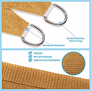 AsterOutdoor Sun Shade Sail Rectangle 6' x 10' UV Block Canopy for Patio Backyard Lawn Garden Outdoor Activities, Sand