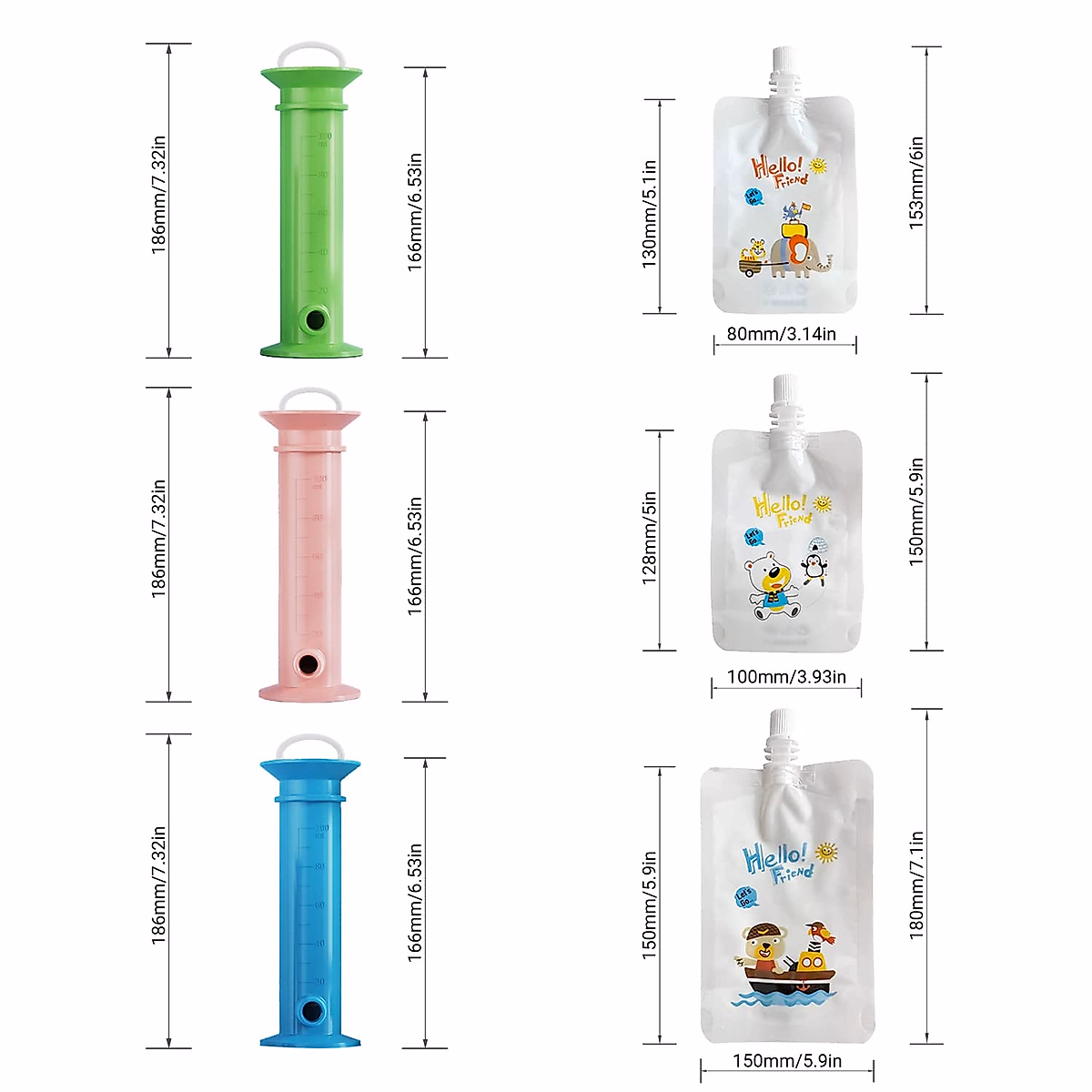 Fruit Puree Filler, Portable Food Pouch Filler Fruit Squeeze Puree Filler Vegetable Puree Maker Fruit Juice Food Maker with 12pcs Reusable Food Pouches for Kids Indoor and Outdoor Usage (Green)