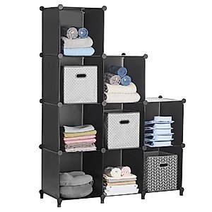 Puroma 9 Cube Storage Organizer, Black Modern Bookcase with Mallet DIY Closet Organizers and Storage, 12" x 12" x 12"
