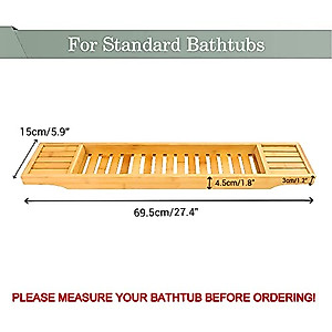 Bamboo Bathtub Organizer Bathroom Caddy Organizer Non Slip Bath Serving Table Tray for Wine Glass Books Shampoo Soap Razors (Original)