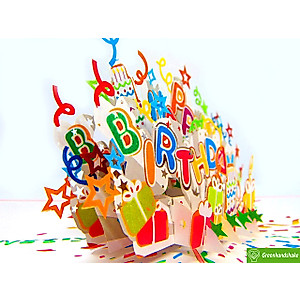 GREENHANDSHAKE Happy Birthday, Pop Up Card, 3D Popup Greeting Cards, for Birthday | 6" x 6"