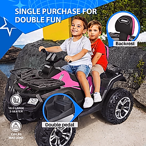 Joywhale 24V 2-Seater Ride on ATV 4WD Quad Powerful 4-Wheeler Electric Car for Big Kids, with 400W Strong Engine, 9AH Large Battery, Metal Suspension, Soft Braking, Music & Bright Headlights, Pink