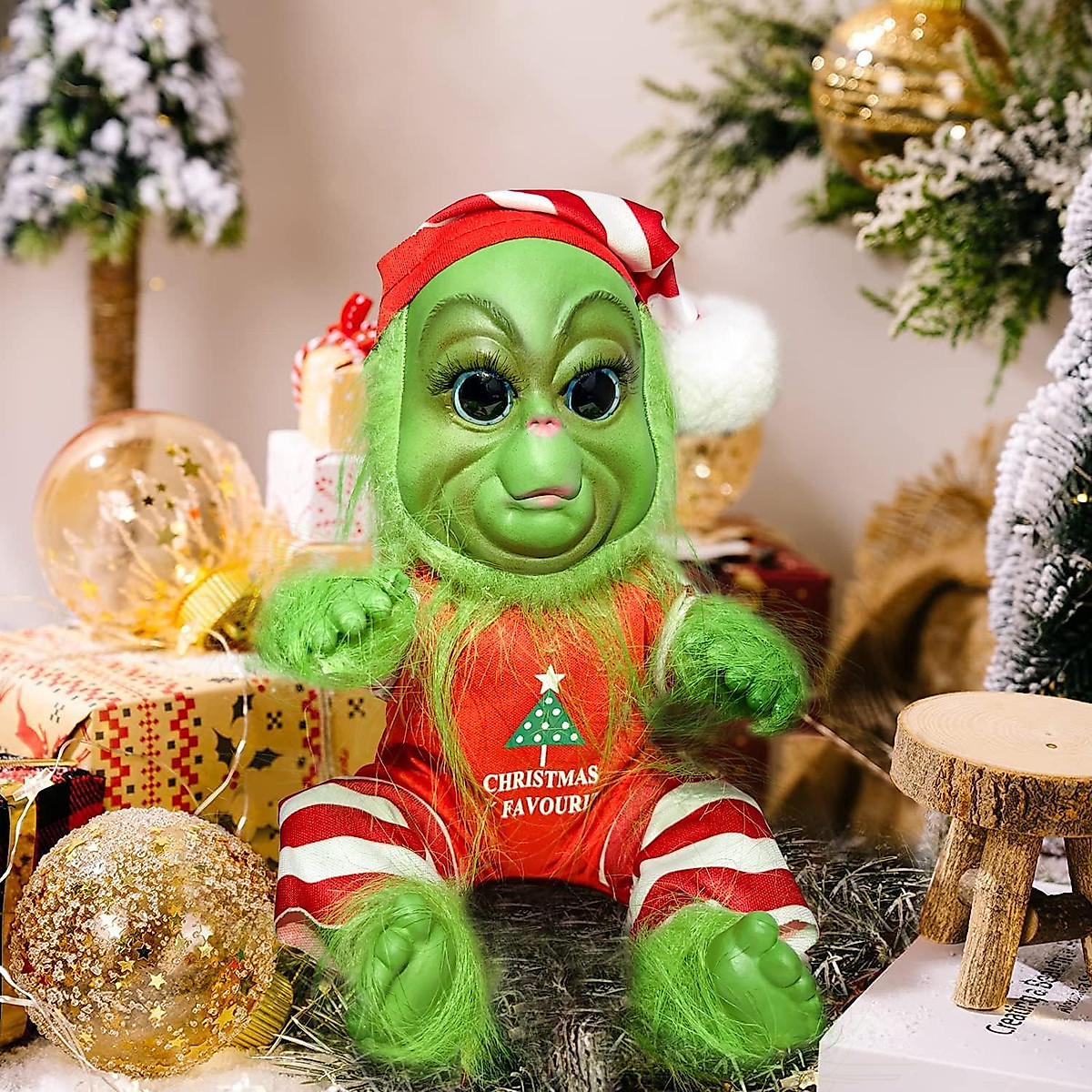 MAOROSIS Christmas Doll Toys, 8" Green Monster Doll Plush Toy, Christmas Santa Plush Toys Stuffed Animal Toy Collectie Doll Christmas Decoration Gifts for Kids Boys Girls