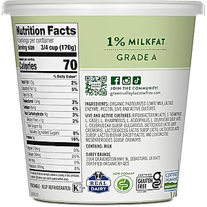 Green Valley Lactose Free Organic Lowfat Plain Yogurt, 24 Ounce