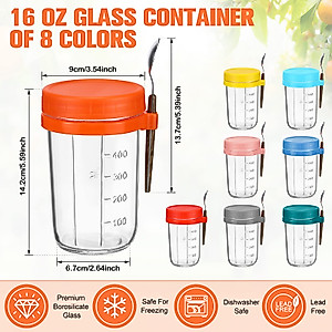 Didaey 8 Pcs Overnight Oats Containers with Lids and Spoon 16 oz Large Capacity Airtight Overnight Oats Jars Glass Jar with Lid Mason Jars with Measurement Marks for Cereal Milk Fruit Yogurt