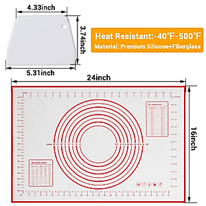 Silicone Baking Mat, Qidoe (16"x 24") Extra Thick Non Stick Baking Mat with Measurement Fondant Mat/Dough Rolling Mat/Counter Mat/Pizza Mat/Oven Liner/Pie Crust Mat Large Non Slip Cooking Pastry Mat