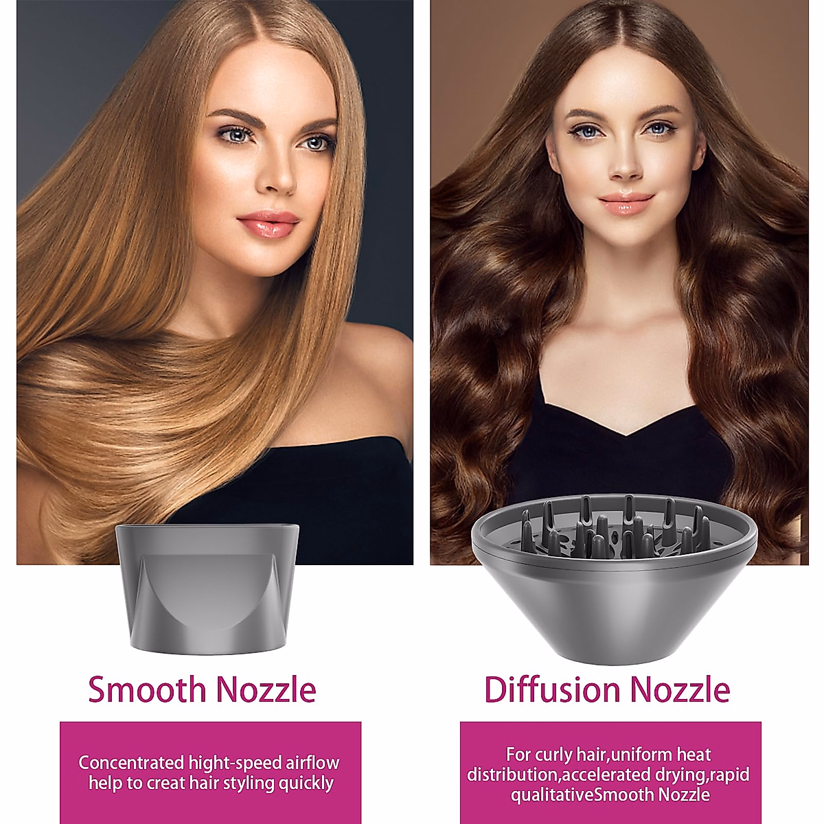 Hair Dryer with Diffuser, Professional Salon Negative Ions Blow Dryer Powerful 1600W for Fast Drying, 3 Heating & Infinity Speed, with Constant Temperature, No Hair Damage, Low Noise