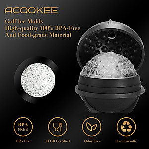 ACOOKEE Novelty Golf Ball Ice Maker Mold Set of 2, Funny Golf Gifts for Men Golfers, 2.5" Large Sphere Round Ice Cube Molds for Whiskey, Bourbon, Cocktails