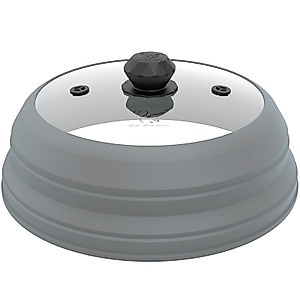 Microwave Splatter Cover Vented Glass Cover Splatter Guard Lid with Collapsible Silicone for Food as Pot Cover Plate Cover 10.5 inch for 6 7 8 9 10 inch Plate Bowl Light Grey