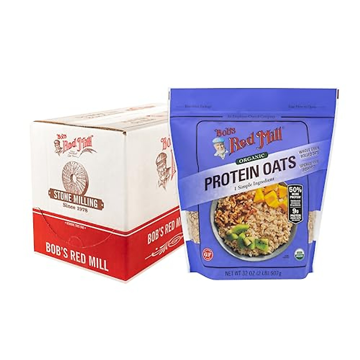 Bob's Red Mill Organic Protein Oats - 32 oz (Pack of 4) Non GMO Gluten Free Whole Grain