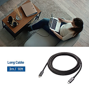 Cable Matters Braided Long USB C Cable 10 ft with Fast Charging, Up to [100W Charging, 480Mbps Data Transfer], No Video Support, Black, USB C Charger Cable Compatible with MacBook Pro, PS5 Controller