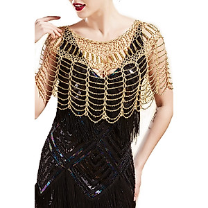BABEYOND 1920s Shawl Wraps Gatsby Beaded Evening Cape Bridal Shawl Bolero Flapper Cover Up (Gold)