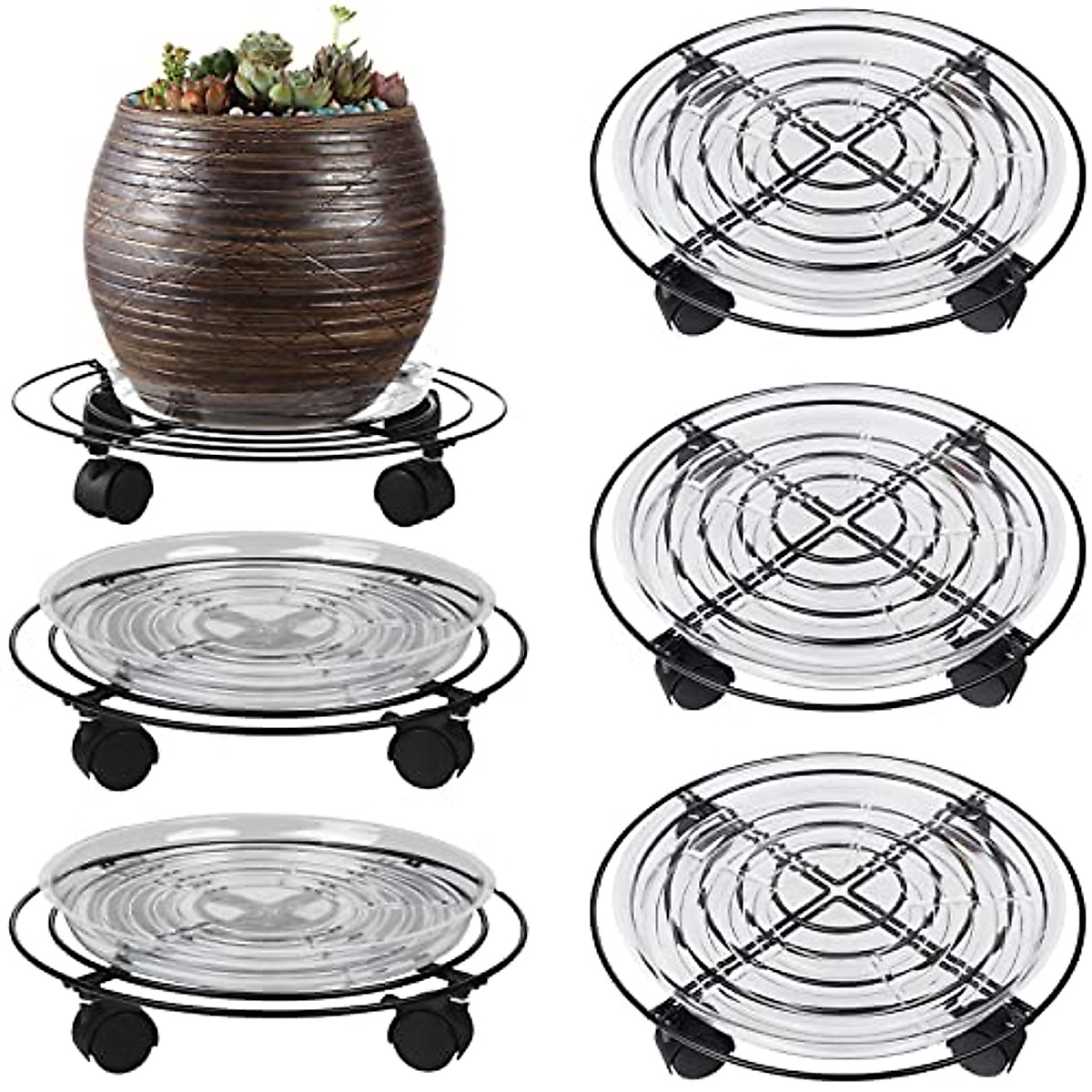 5 Packs Large Metal Plant Caddy with Wheels 13" Heavy-Duty Wrought Iron Rolling Plant Stands with Casters Plant Dolly Plant Roller Base for Indoor and Outdoor Plant Pot Movers Saucers Black