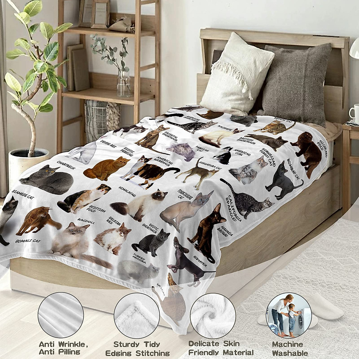 Cute Cat Blanket for Boys Girls, Ultra Soft Kids Cat Throw Blanket for Cat Lovers, Lightweight Cozy Cat Gifts Blanket for Christmas Thanksgiving Bed Couch Sofa 40x50in