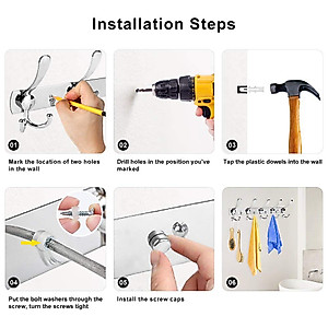 JOSHNESE Wall Mount Coat Hooks,5 Tri Hooks Heavy Duty Stainless Steel Hook Rail for Coat Hat Towel Robes Mudroom Bathroom Entryway（2 Pack,Silver