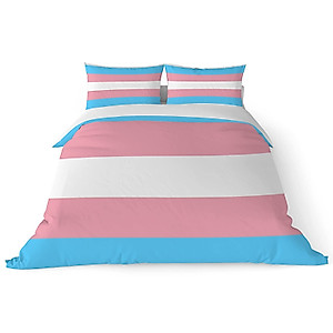 Duvet Cover Sets Full -Transgender Pride Flag-Bedding Comforter Set Breathable SetsSoft Microfiber 3 Pcs