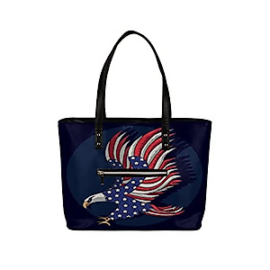 Leather Tote Bag for Women Patriotic Flying Eagle Waterproof Shoulder Bag Big Capacity PU Leather Handbag Large Purse for School Work Gift Shopping