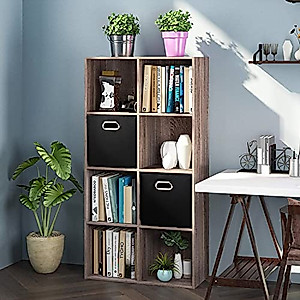 PRANDOM Leather Foldable Cube Storage Bins 13x13 inch [4-Pack] Fabric Storage Baskets Cubes Drawer with Cotton Handles Organizer for Shelves Toy Nursery Closet Bedroom Clothes Black