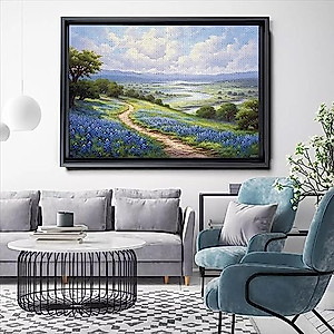 Enchanting Texas, Native Texas Hill Country Bluebonnet Landscape - Fine Art Print Mounted in a White Mat Board