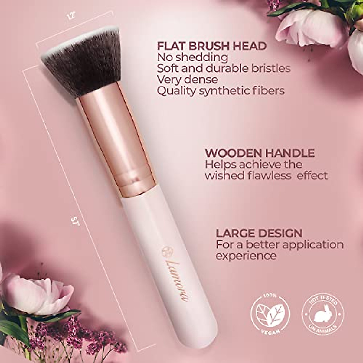 Flat Top Kabuki Foundation Brush - Premium Makeup Face Brush For Liquid, Cream, Powder - Blending, Buffing, Stippling Brush - Pro Quality Synthetic Dense Bristles